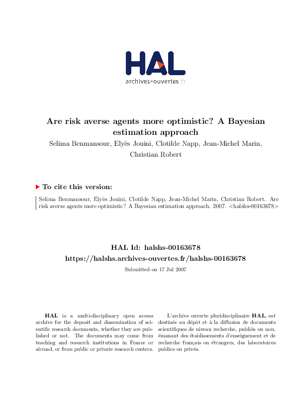 (PDF) Are risk-averse agents more optimistic? A Bayesian estimation approach