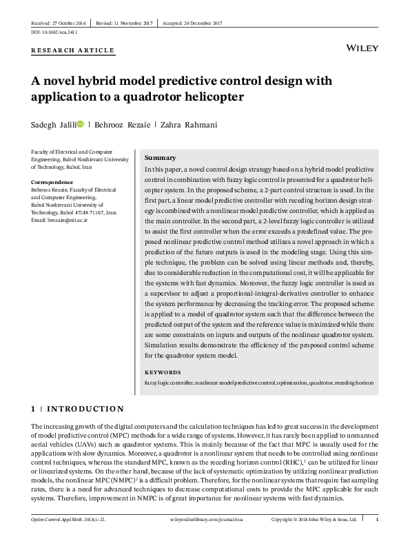 (PDF) A novel hybrid model predictive control design with application to a quadrotor helicopter