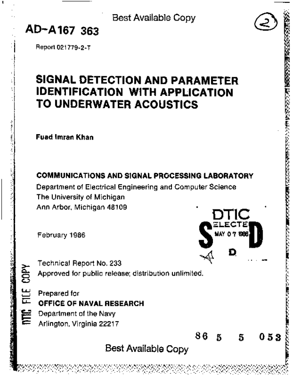 Pdf Signal Detection And Parameter Identification With Application To