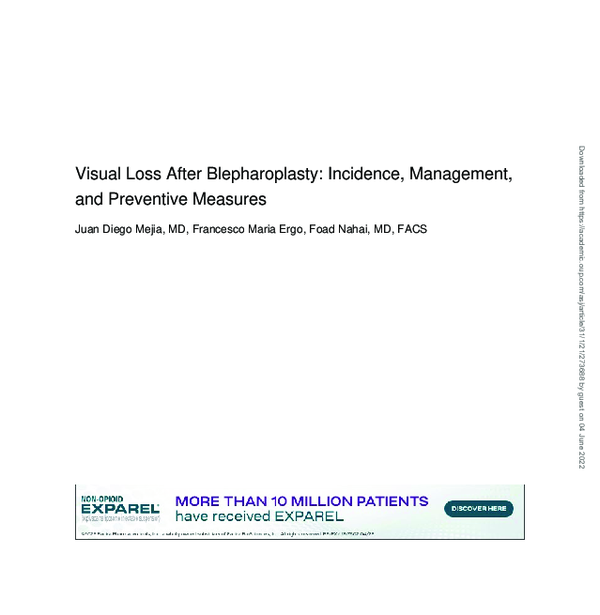 (PDF) Visual Loss After Blepharoplasty: Incidence, Management, and ...