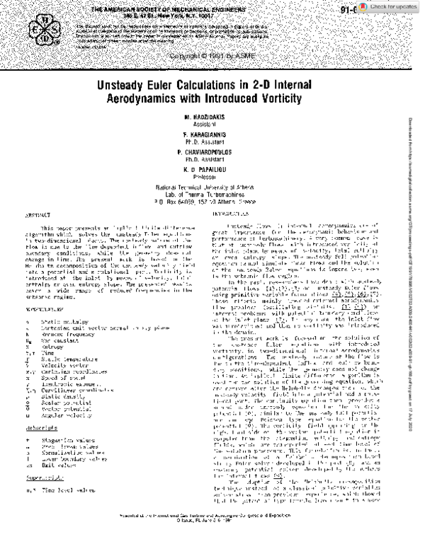 (PDF) Unsteady Euler Calculations in 2-D Internal Aerodynamics With ...