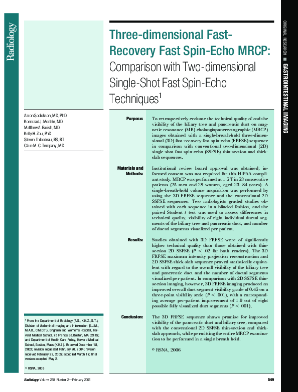 (PDF) Three-dimensional Fast-Recovery Fast Spin-Echo MRCP: Comparison ...
