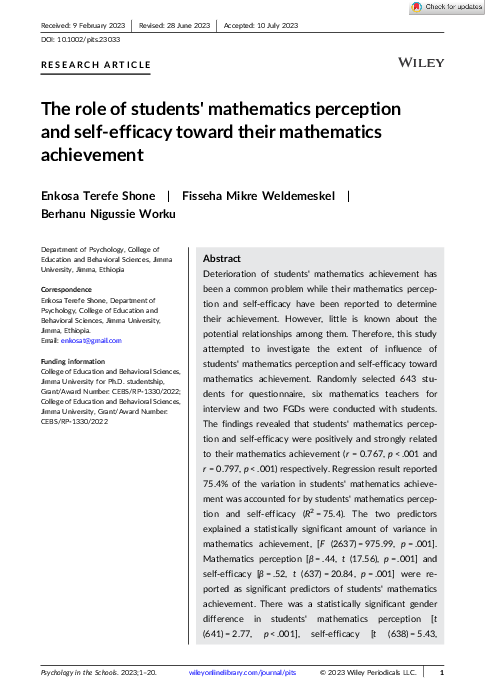 (PDF) The role of students' mathematics perception and self-efficacy ...