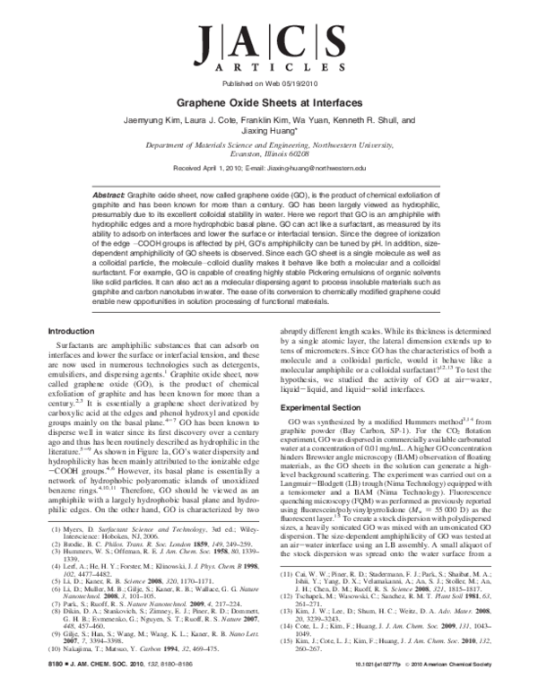 (PDF) Graphene Oxide Sheets at Interfaces