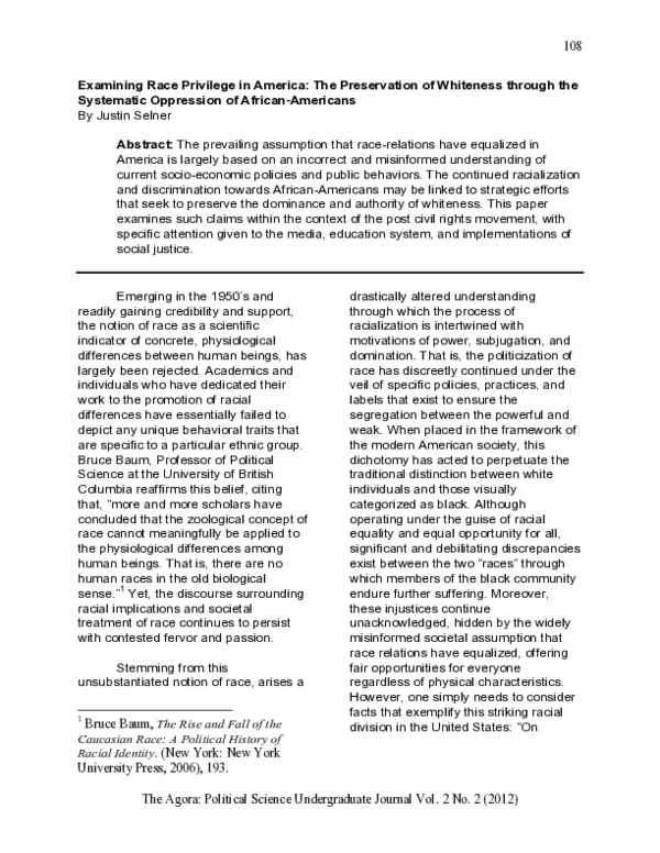 (PDF) Examining Race Privilege in America: The Preservation of ...