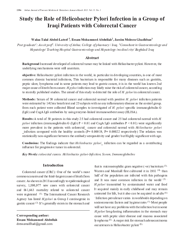 (PDF) Study the Role of Helicobacter Pylori Infection in a Group of ...