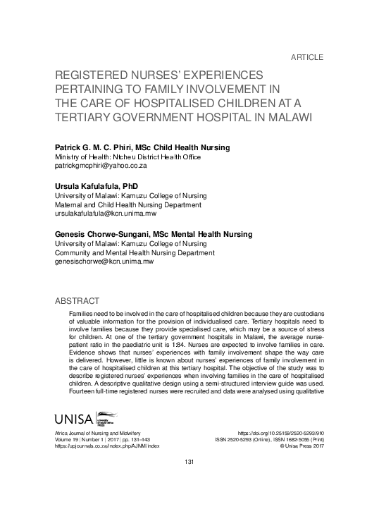 (PDF) Registered Nurses’ Experiences Pertaining to Family Involvement ...