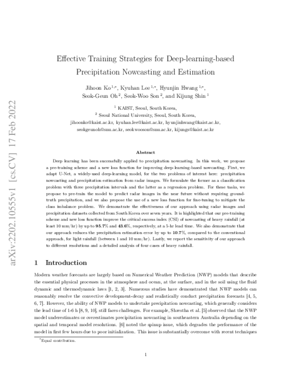 (PDF) Effective training strategies for deep-learning-based precipitation nowcasting and estimation