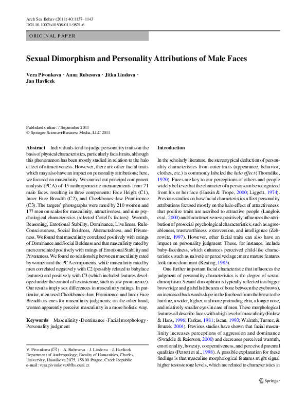 (PDF) Sexual Dimorphism and Personality Attributions of Male Faces