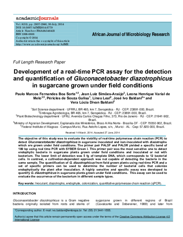 (PDF) Development of a real-time PCR assay for the detection and quantification of ...