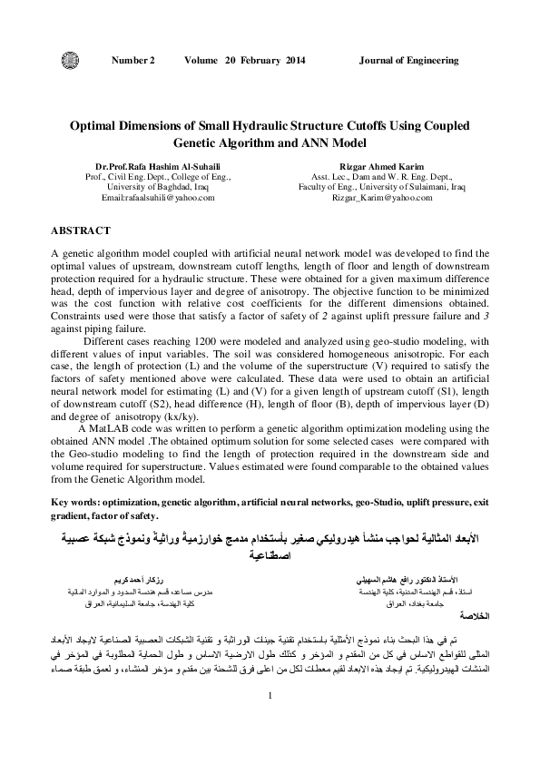 (PDF) Optimal Dimensions of Small Hydraulic Structure Cutoffs Using Coupled Genetic Algorithm ...