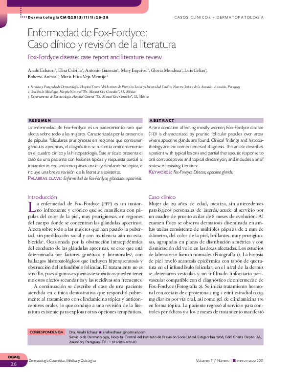 (PDF) Enfermedad de Fox-Fordyce: Caso clínico y revisión de la literatura