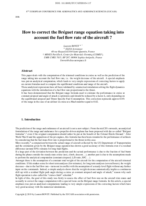 (PDF) How to correct the Breguet range equation taking into account the ...