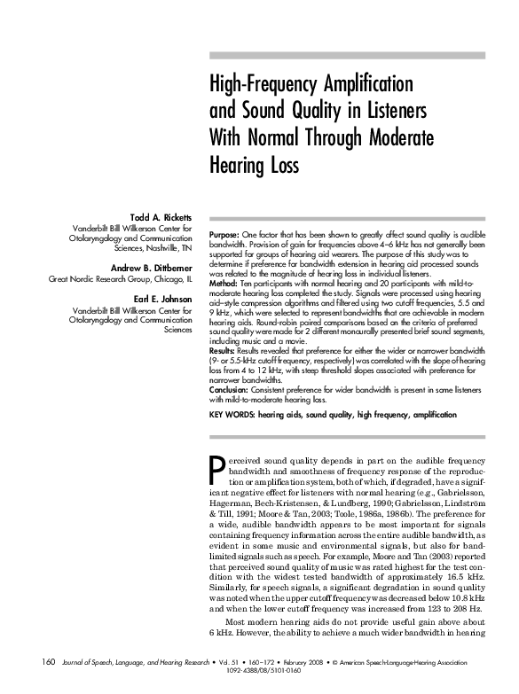 (PDF) High-Frequency Amplification and Sound Quality in Listeners With ...