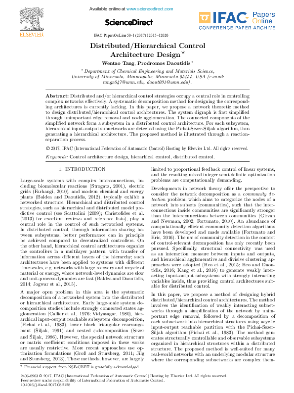 Pdf Distributed Hierarchical Control Architecture For Transient Dynamics Improvement In Power