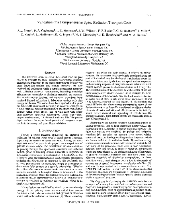 (PDF) Validation of a comprehensive space radiation transport code