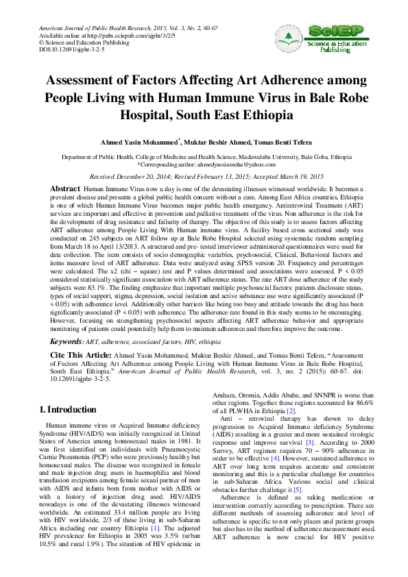 (PDF) Assessment of Factors Affecting Art Adherence among People Living ...