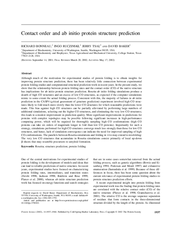 Pdf Contact Order And Ab Initio Protein Structure Prediction