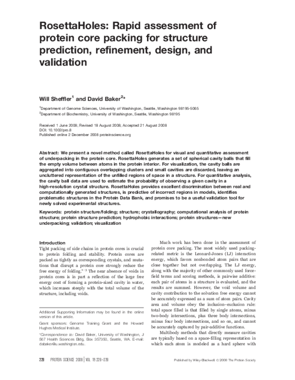 (PDF) RosettaHoles: Rapid assessment of protein core packing for structure prediction ...