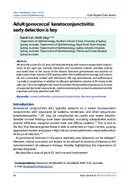 (PDF) Adult gonococcal keratoconjunctivitis: early detection is key