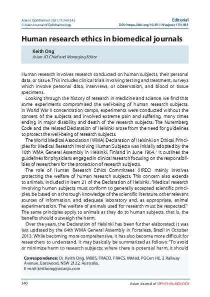 (PDF) Human research ethics in biomedical journals | Keith Ong ...