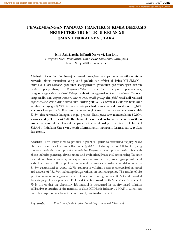 (PDF) Pengembangan Panduan Praktikum Kimia Berbasis Inkuiri Terstruktur DI Kelas XII Sman 1 ...