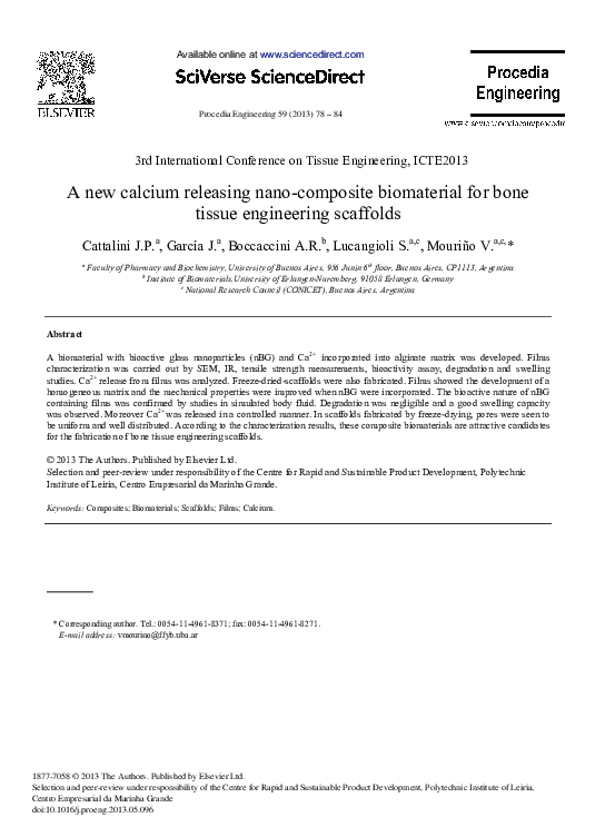 (PDF) A New Calcium Releasing Nano-composite Biomaterial for Bone Tissue Engineering Scaffolds