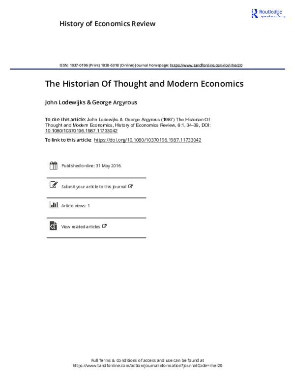 (PDF) The Historian Of Thought and Modern Economics