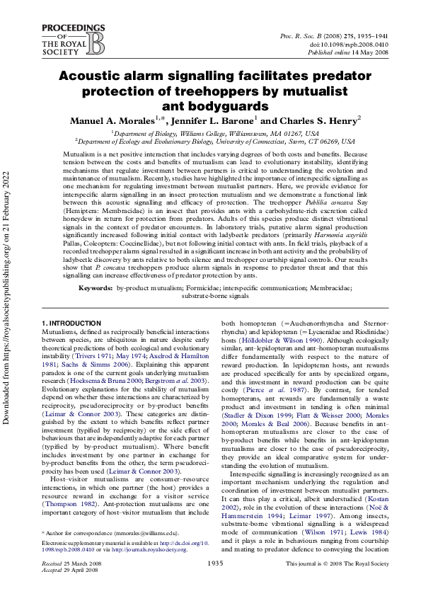 (PDF) Acoustic alarm signalling facilitates predator protection of ...