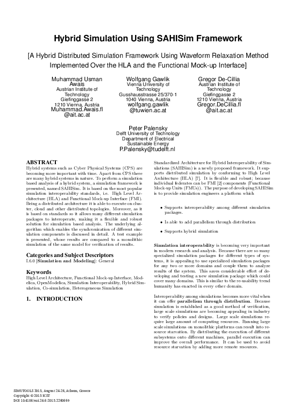 (PDF) Hybrid Simulation Using SAHISim Framework | Muhammad Awais - Academia.edu