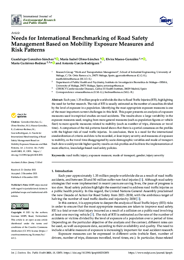 (PDF) Needs for International Benchmarking of Road Safety Management Based on Mobility Exposure ...