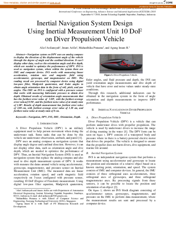 (PDF) Inertial Navigation System Design Using Inertial Measurement Unit 10 DoF on Diver ...