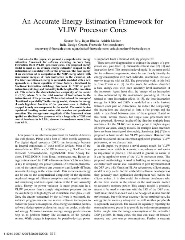 Pdf An Accurate Energy Estimation Framework For Vliw Processor Cores