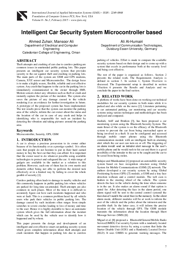 (PDF) Intelligent Car Security System Microcontroller based | Mansoor Ali - Academia.edu