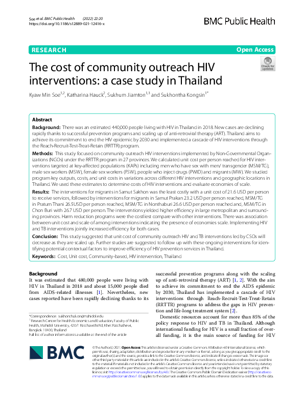 (PDF) The cost of community outreach HIV interventions: a case study in ...