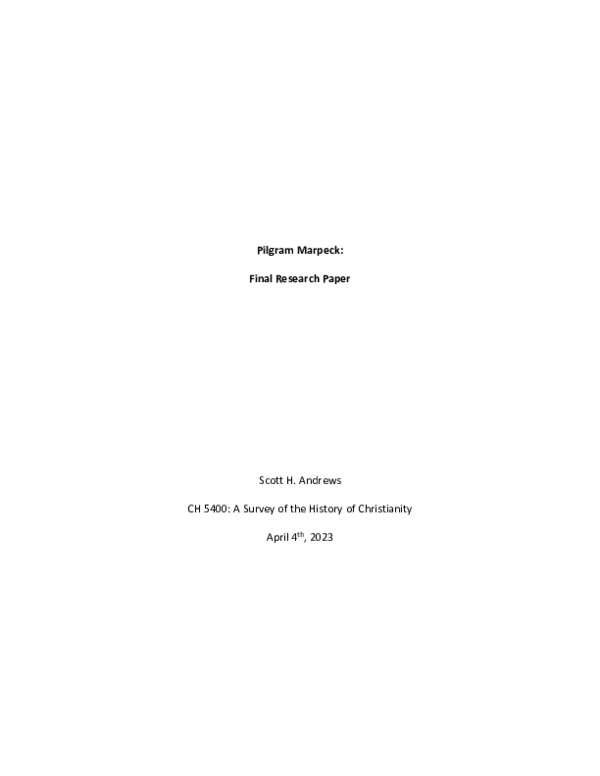 (PDF) Pilgram Marpeck: Final Research Paper