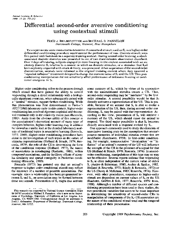 (PDF) Differential second-order aversive conditioning using contextual ...
