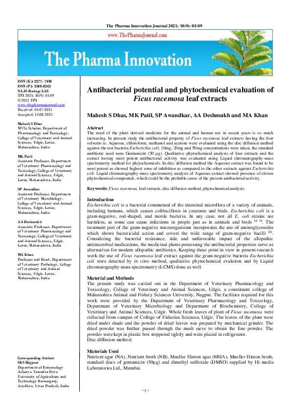 (PDF) Antibacterial potential and phytochemical evaluation of Ficus racemosa leaf extracts