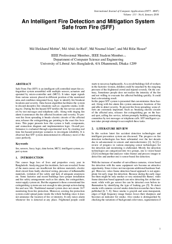Pdf An Intelligent Fire Detection And Mitigation System Safe From