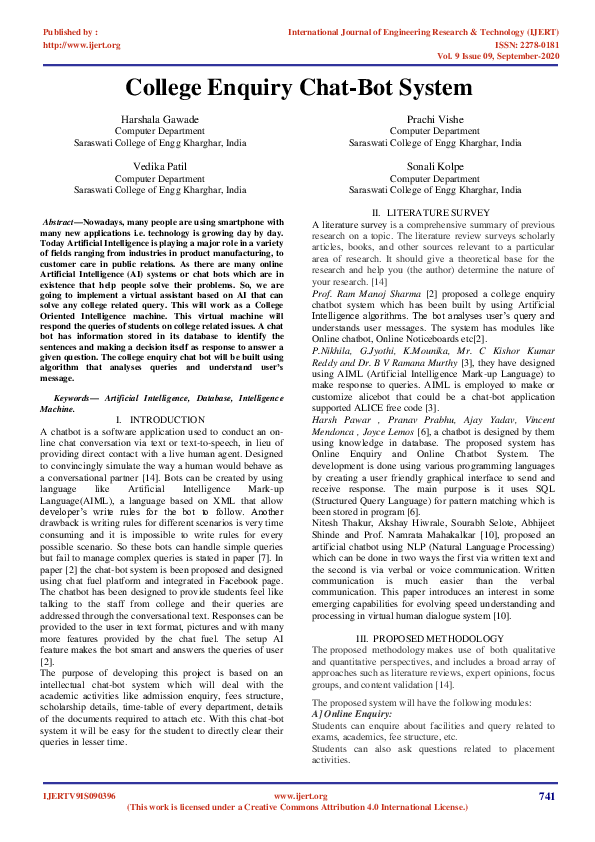(PDF) College Enquiry Chat-Bot System