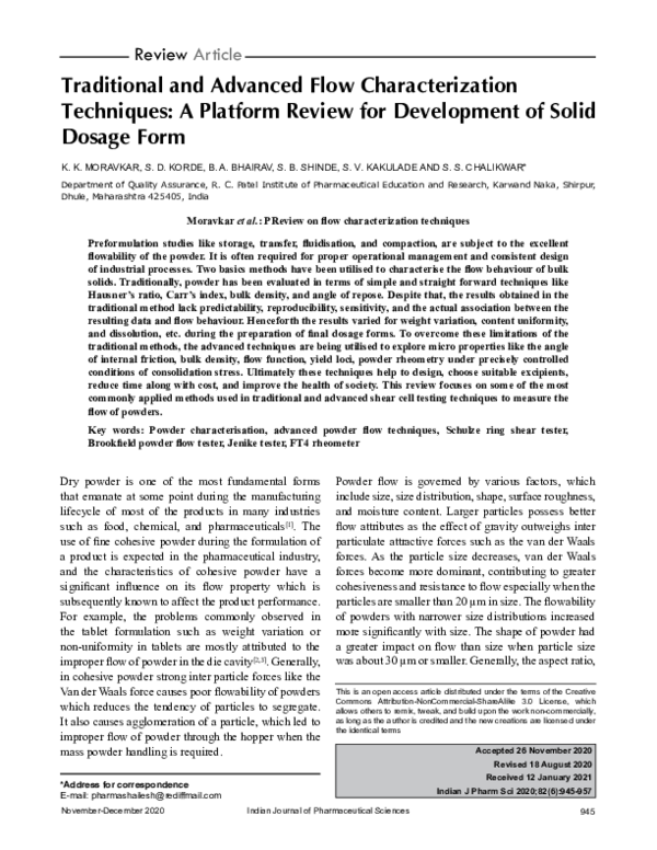 (PDF) Traditional and Advanced Flow Characterization Techniques: A ...