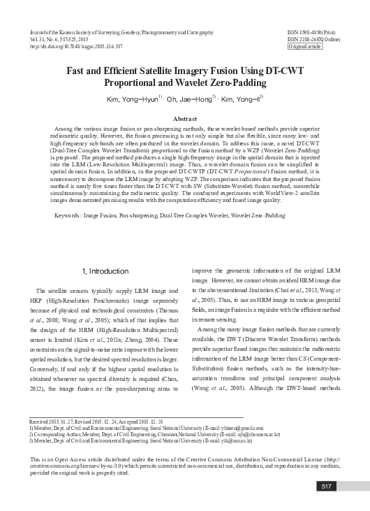 (PDF) Fast and Efficient Satellite Imagery Fusion Using DT-CWT ...