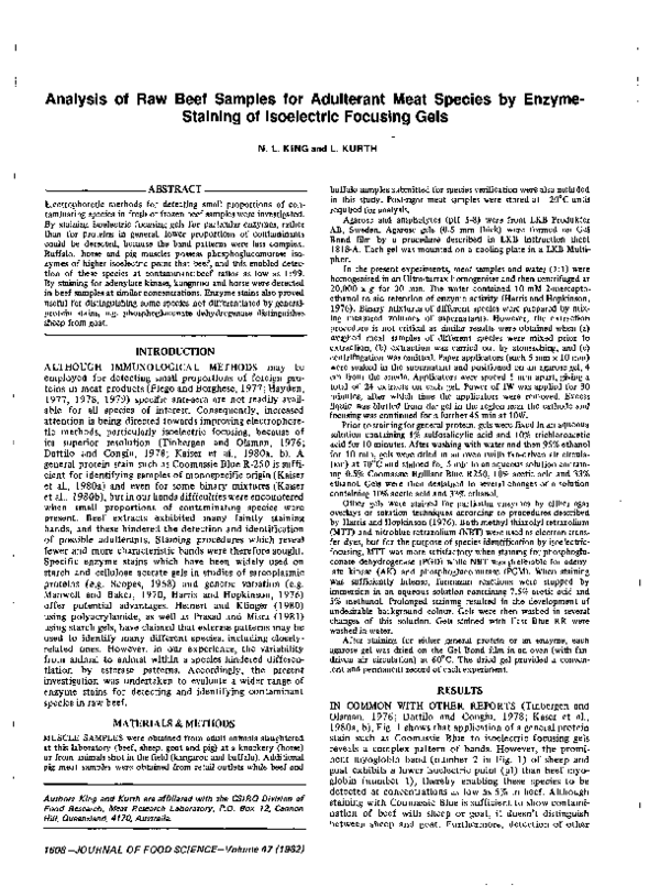 Pdf Analysis Of Raw Beef Samples For Adulterant Meat Species By Enzyme Staining Of Isoelectric
