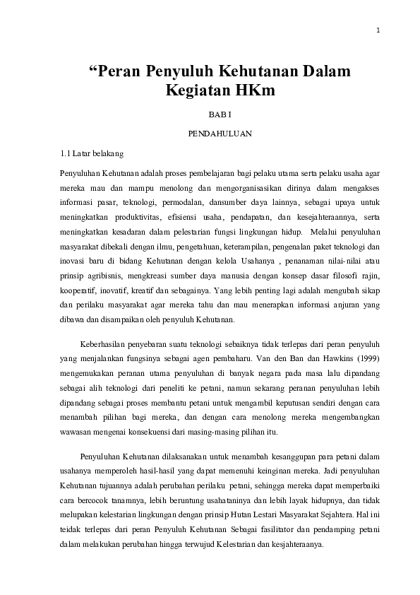 (DOC) Peran Penyuluh Kehutanan Dalam Kegiatan HKm