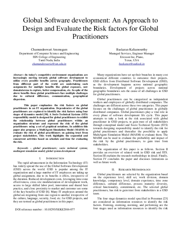(PDF) Global Software development: An approach to design and evaluate the risk factors for ...