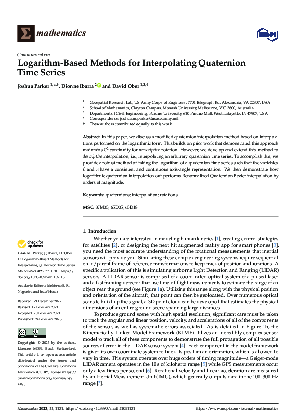 (PDF) Logarithm-Based Methods for Interpolating Quaternion Time Series