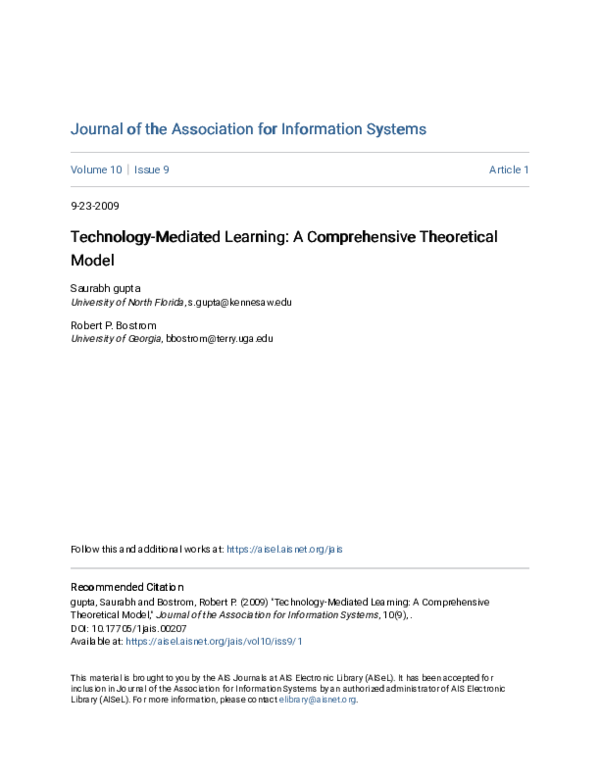 (PDF) Technology-Mediated Learning: A Comprehensive Theoretical Model