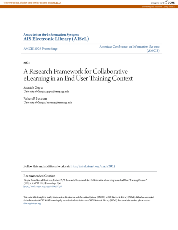 (PDF) A Research Framework for Collaborative eLearning in an End User Training Context