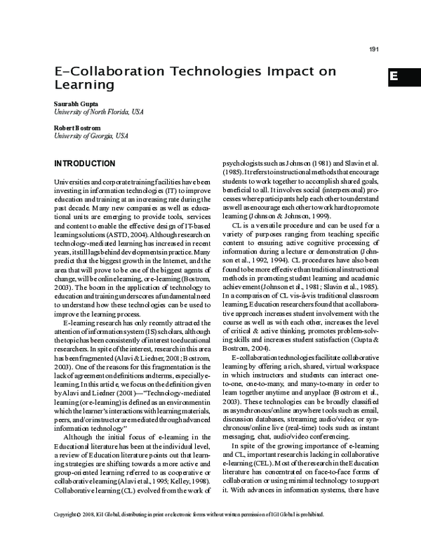 (PDF) E-Collaboration Technologies Impact on Learning
