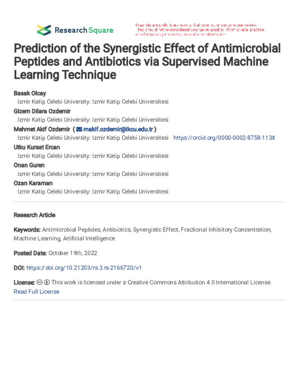 (PDF) Prediction of the Synergistic Effect of Antimicrobial Peptides ...